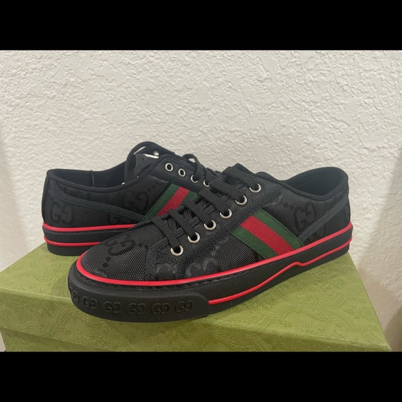 Gucci | Shoes | Authentic Black Gucci Sneakers With Red Details | Poshmark